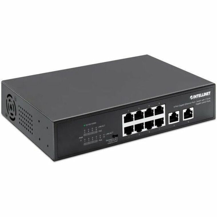 Intellinet 8-Port Gigabit Ethernet PoE+ Switch with 2 RJ45 Gigabit Upl ...
