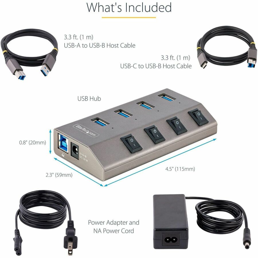 StarTech.com 4-Port Self-Powered USB-C Hub with Individual On/Off Swit ...