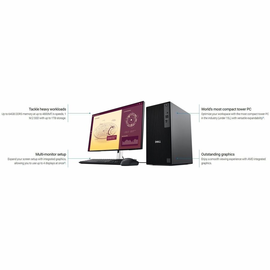 Dell Pro Tower QCT1255 Desktop Computer - AMD Ryzen 5 8500G - 16 GB ...